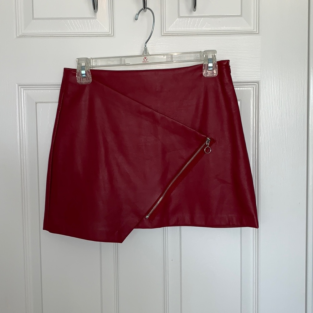 Red Leather Mini Skirt - Gem